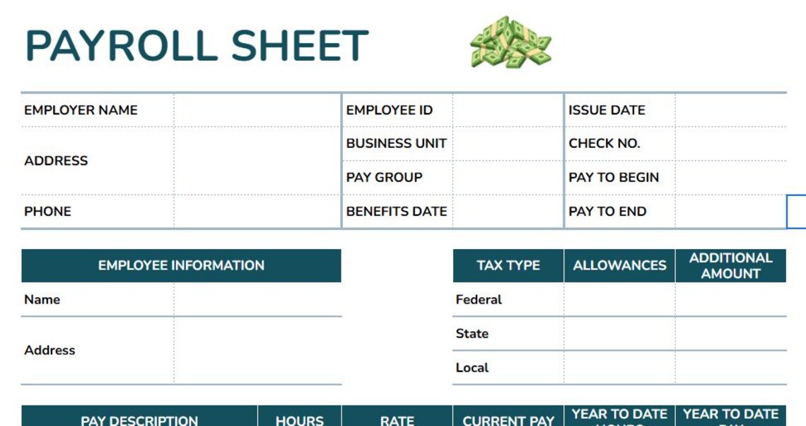 Payroll Sheet, Spreadsheet Template, Excel Templates, Payroll Tracker ...