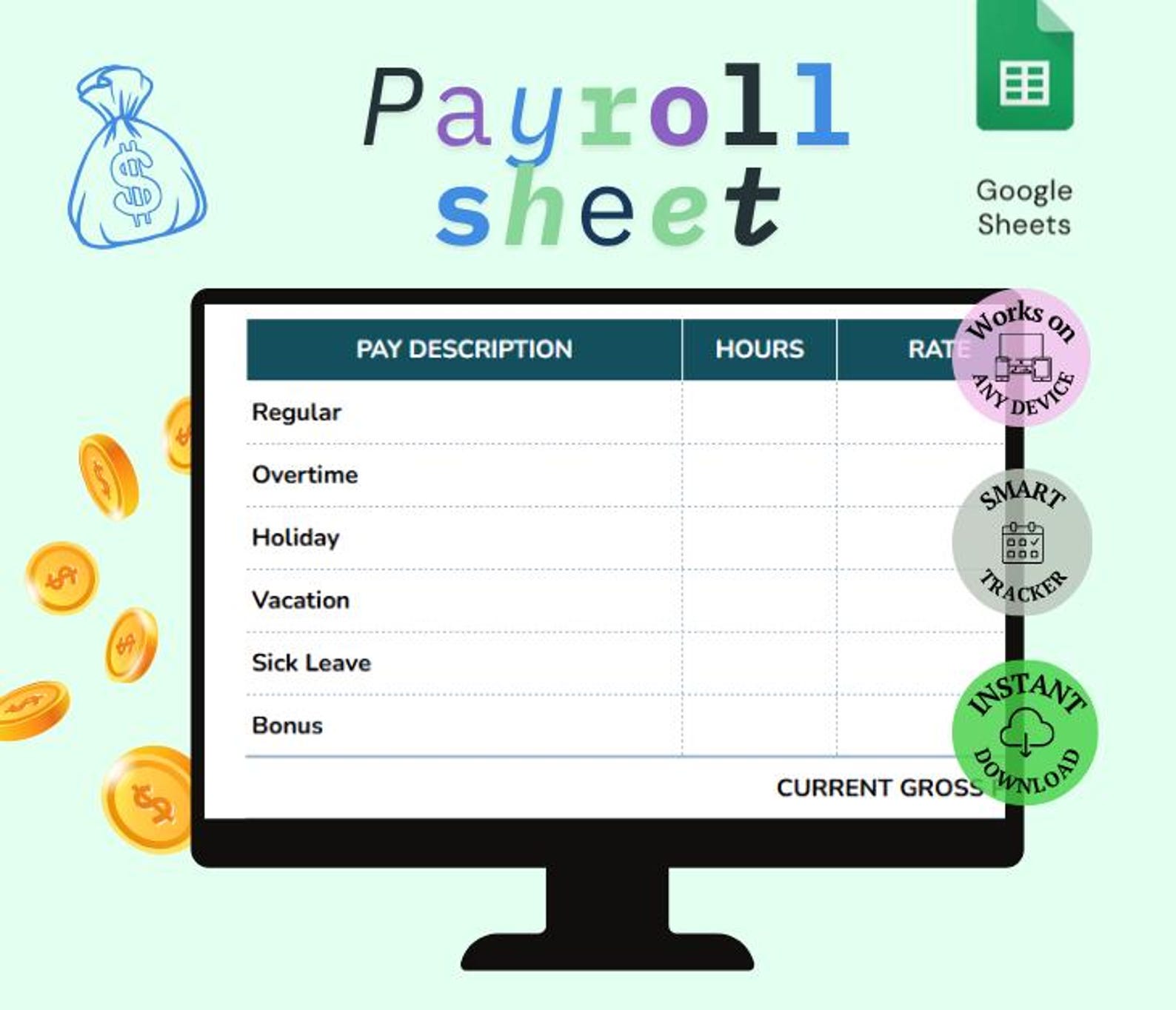 Payroll Sheet, Spreadsheet Template, Excel Templates, Payroll Tracker ...