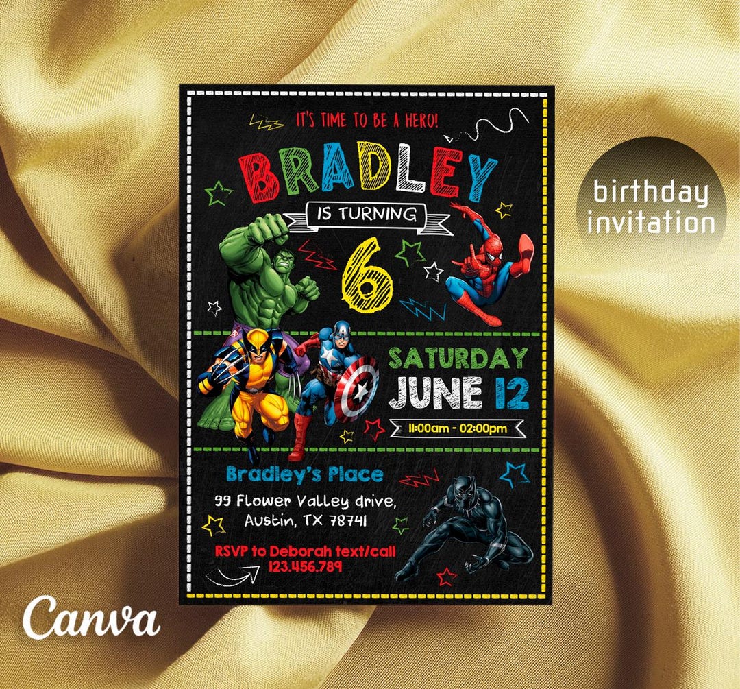 Printable Boy Birthday Invite, Super Hero Editable Party Invitation ...