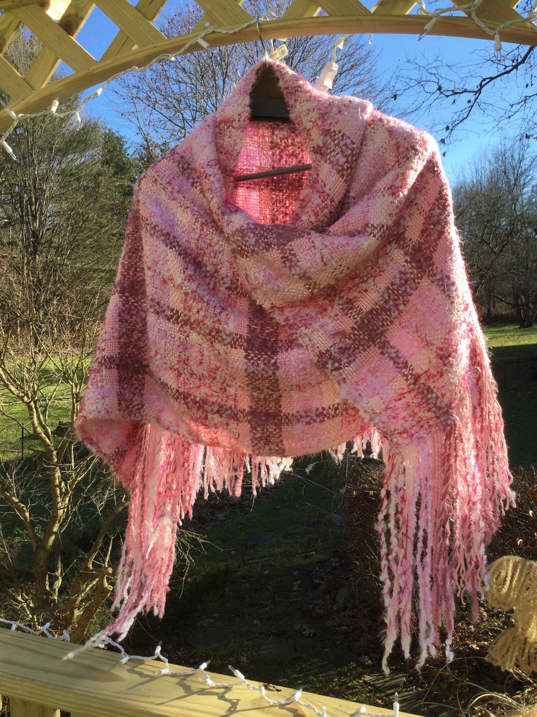 Pink Plaid Shawl Womens Shawl Texture One of a Kind 3 Season - Etsy