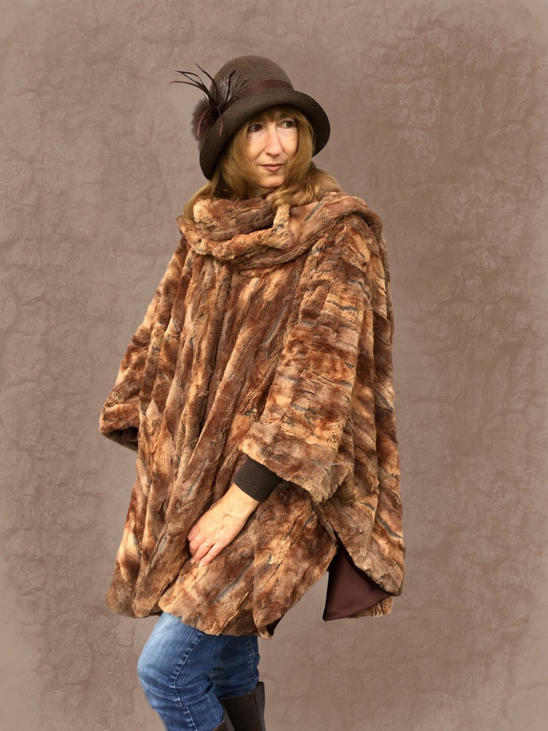 Faux Fur Cape With Built in Scarf, Womens, Rust, Cruelty Free - Etsy