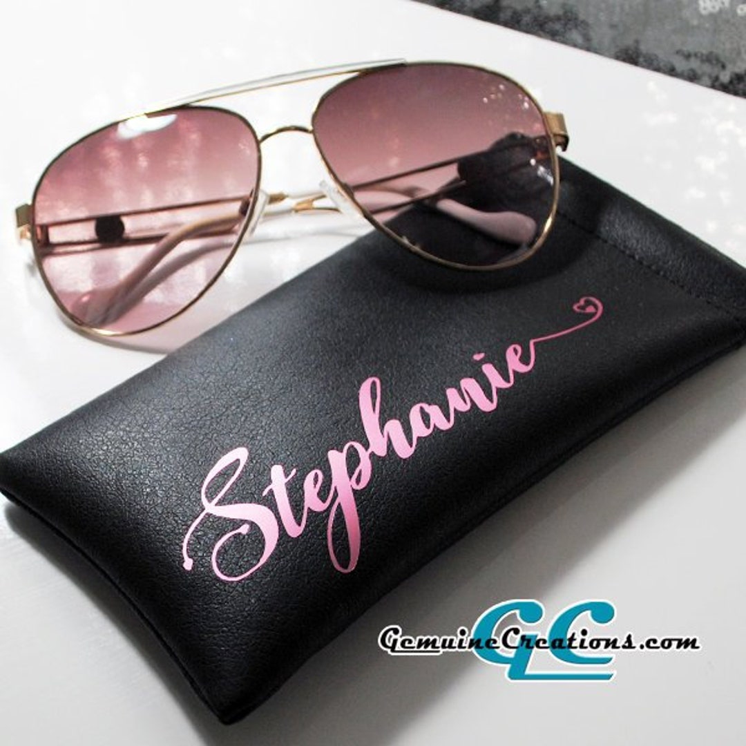 Personalized Sunglasses Case Black Faux Leather With Custom Name ...
