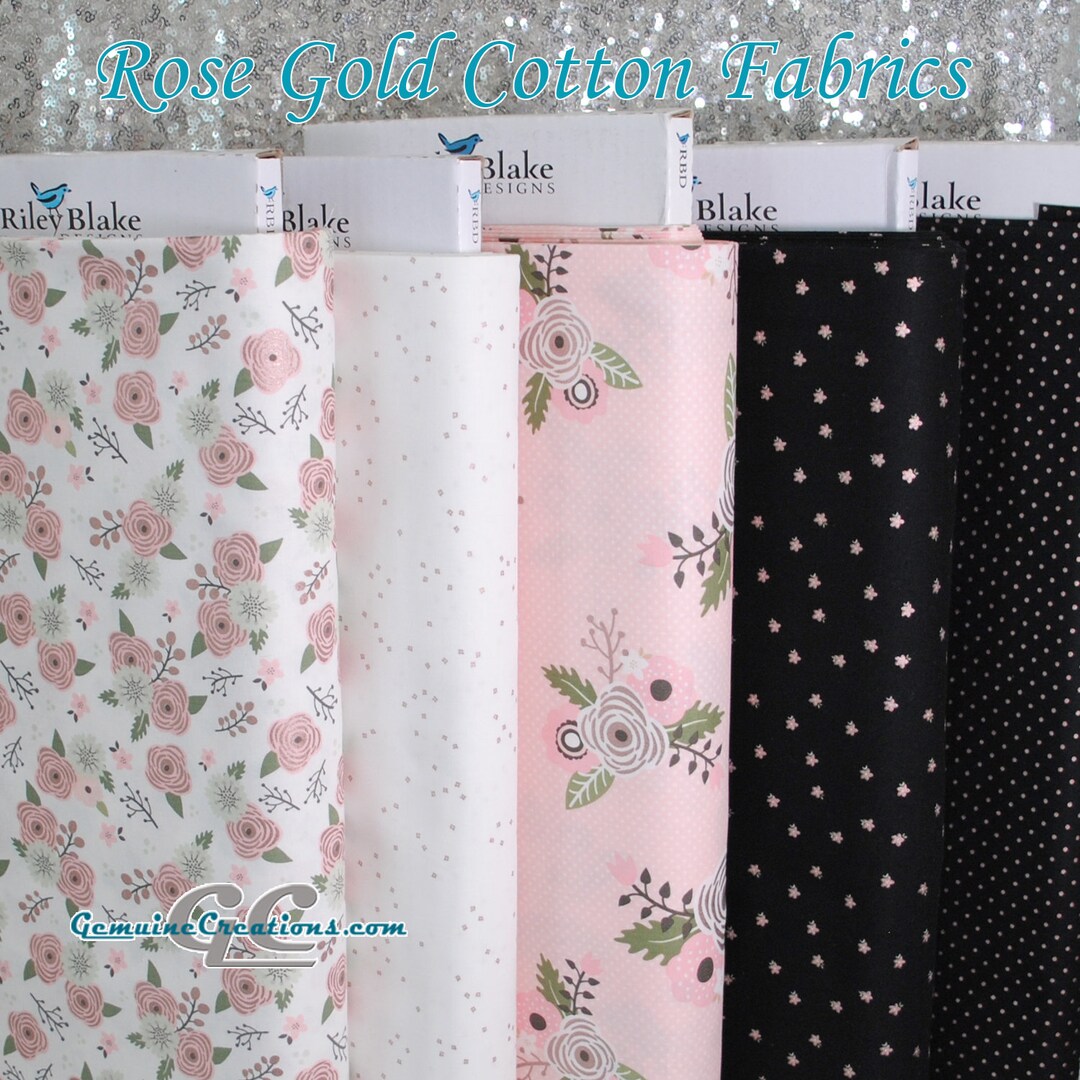 Floral Rose Gold Fabrics, Metallic Pink Gold Fabric Yard, Fat Quarter ...