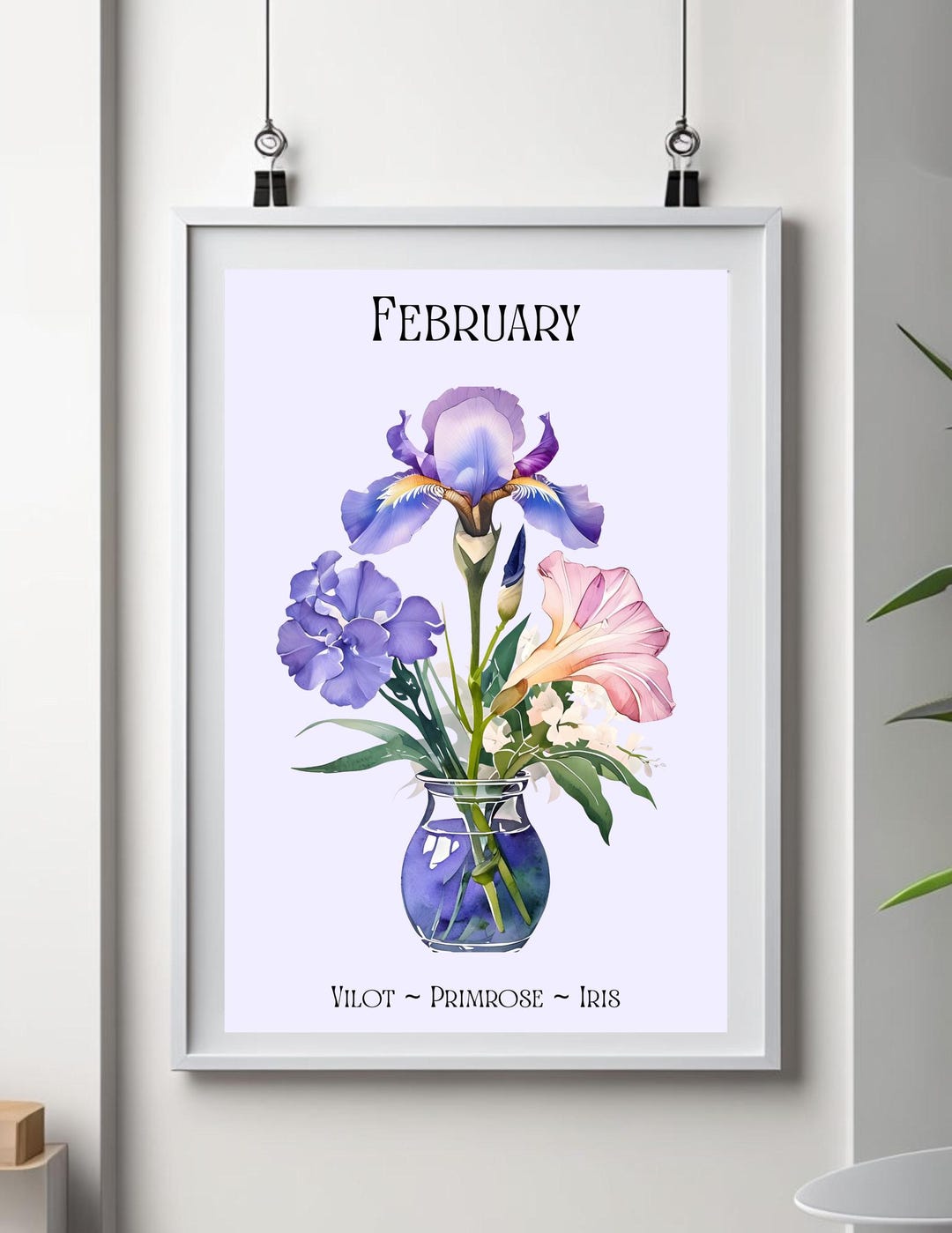 February Birth Flower Poster, Violet Print, Primrose Wall Art, Iris ...