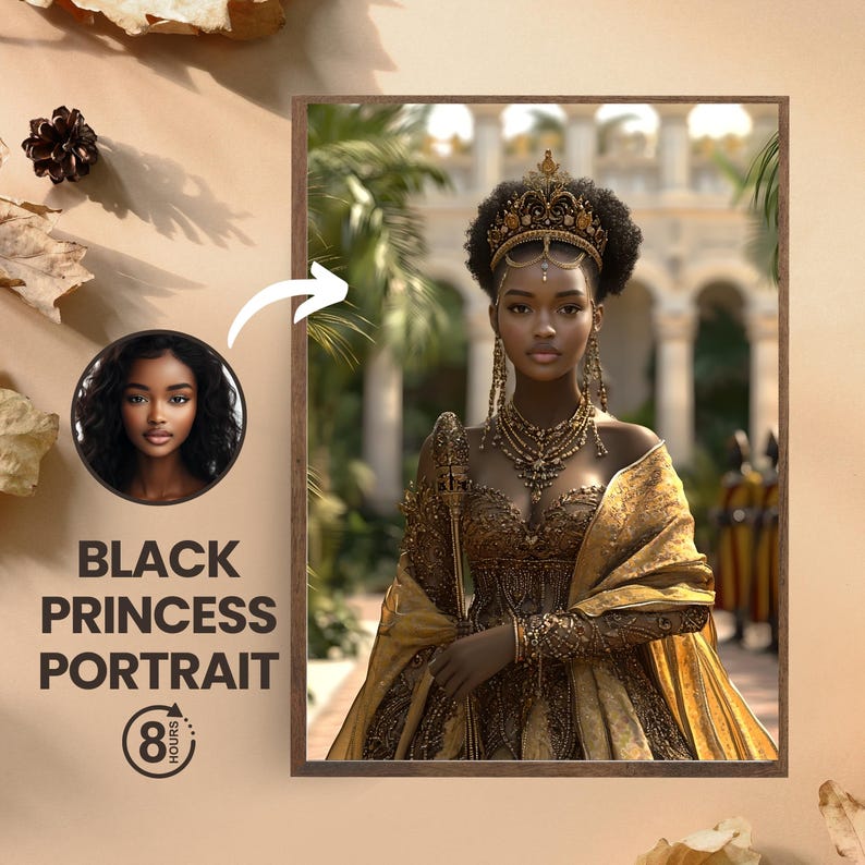 Custom Royal Black Princess Portrait From Photo, Renaissance Portrait ...