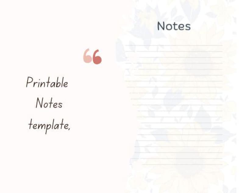 Note Template, Aesthetic Printable Notes Template, Digital Download ...