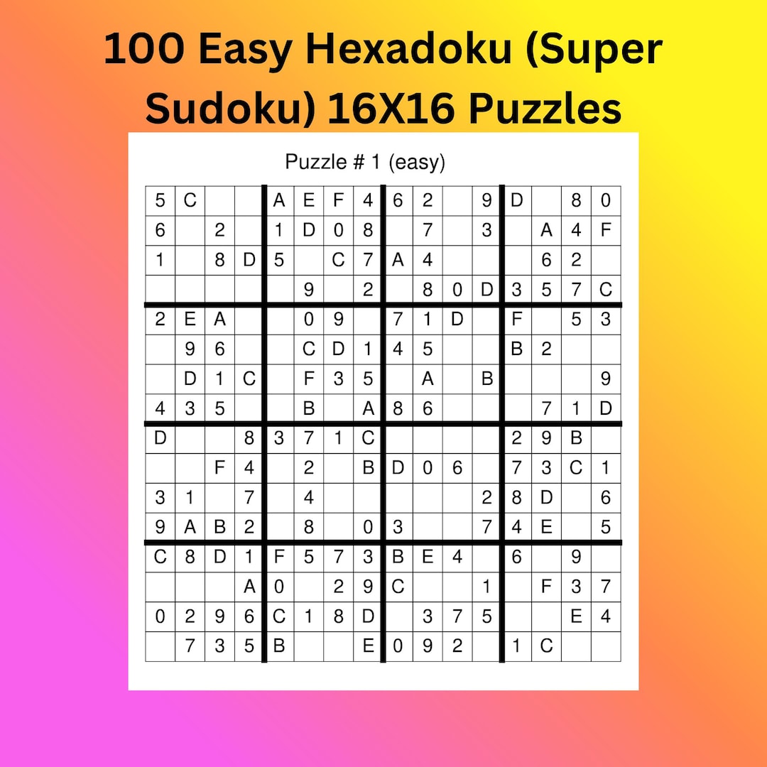 100 Easy Hexadoku (super Sudoku) 16X16 Puzzles - Etsy
