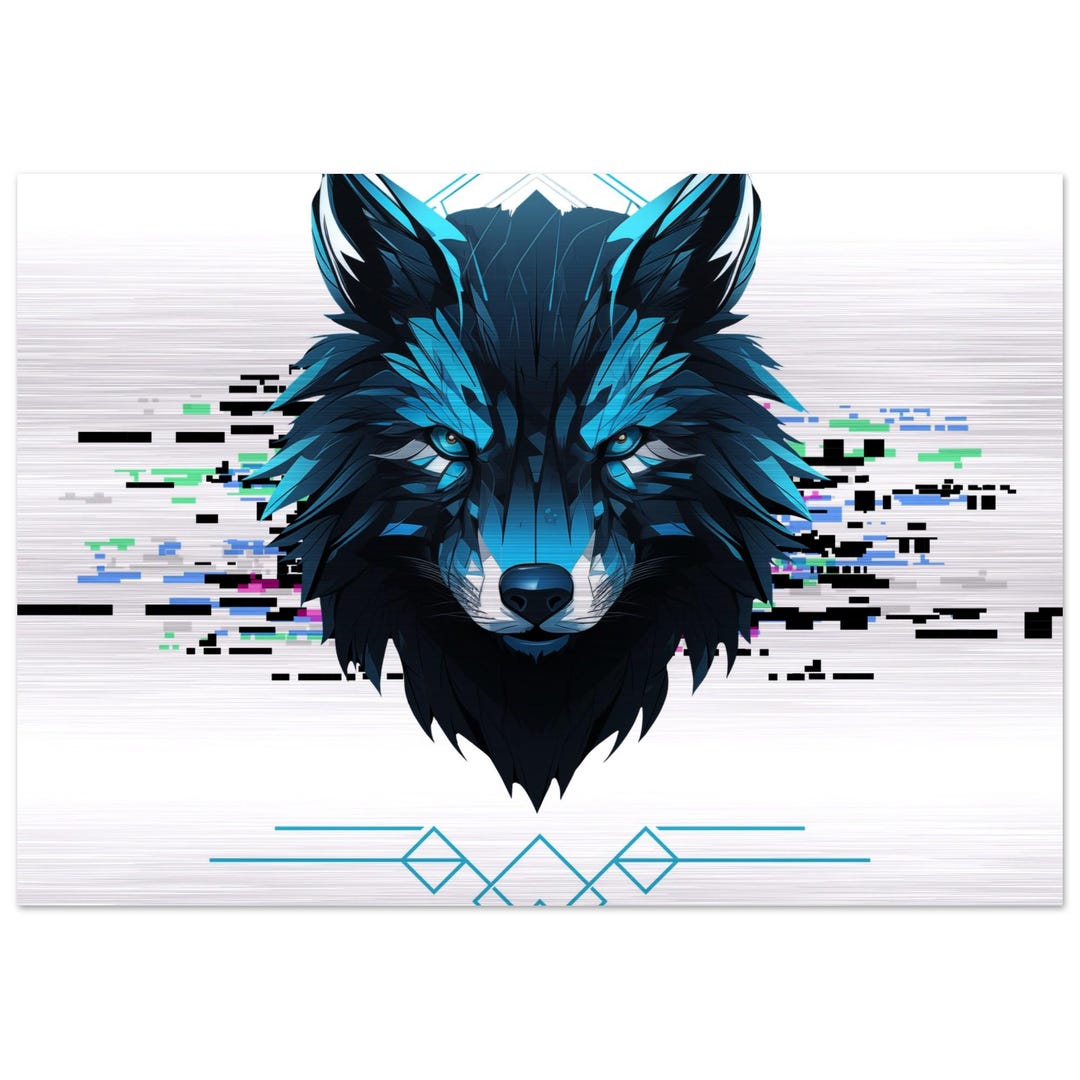 Cyber Wolf Digital Art Print – Futuristic Glitch Aesthetic, Geometric ...