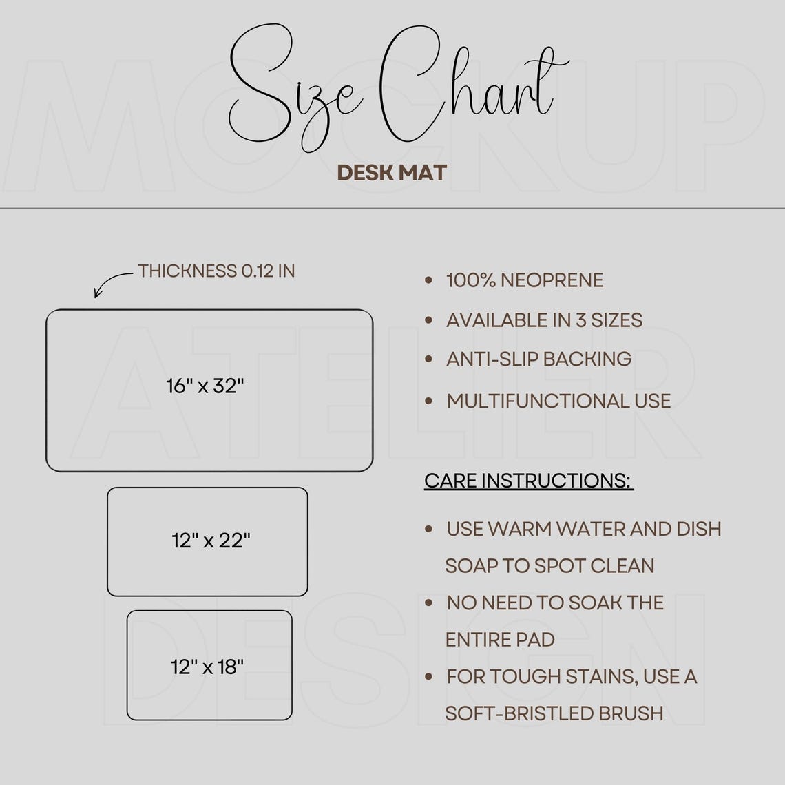 Desk Mat Size Chart Mockup, 5 Styles, Guide Mousepad Mockup Size Chart, Desk Mat Size Chart ...