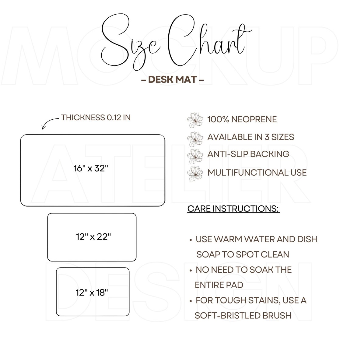 Desk Mat Size Chart Mockup, 5 Styles, Guide Mousepad Mockup Size Chart ...
