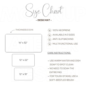 Desk Mat Size Chart Mockup, 5 Styles, Guide Mousepad Mockup Size Chart ...
