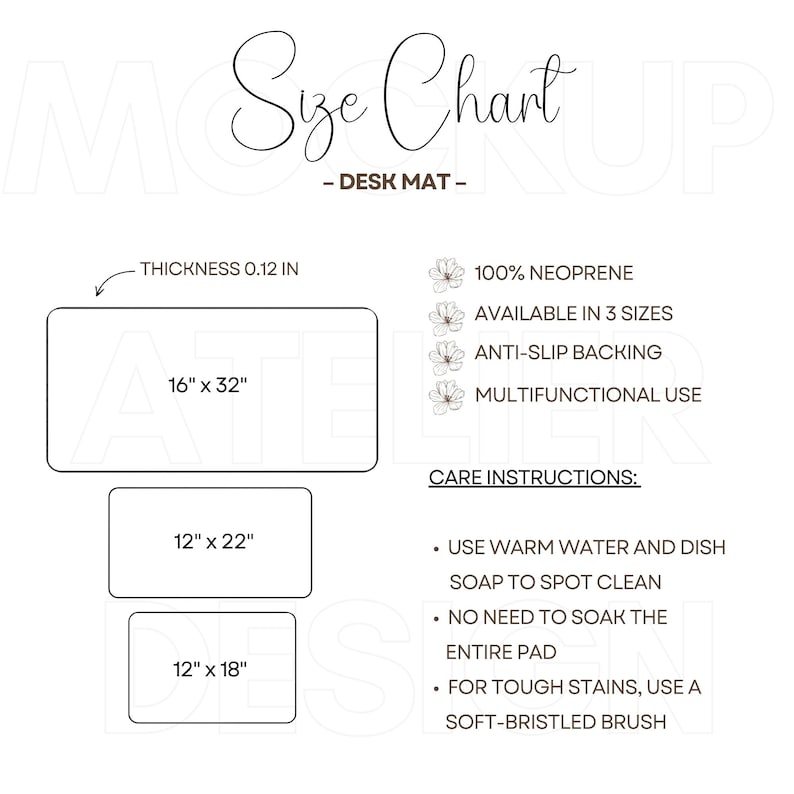 Desk Mat Size Chart Mockup, 5 Styles, Guide Mousepad Mockup Size Chart, Desk Mat Size Chart ...