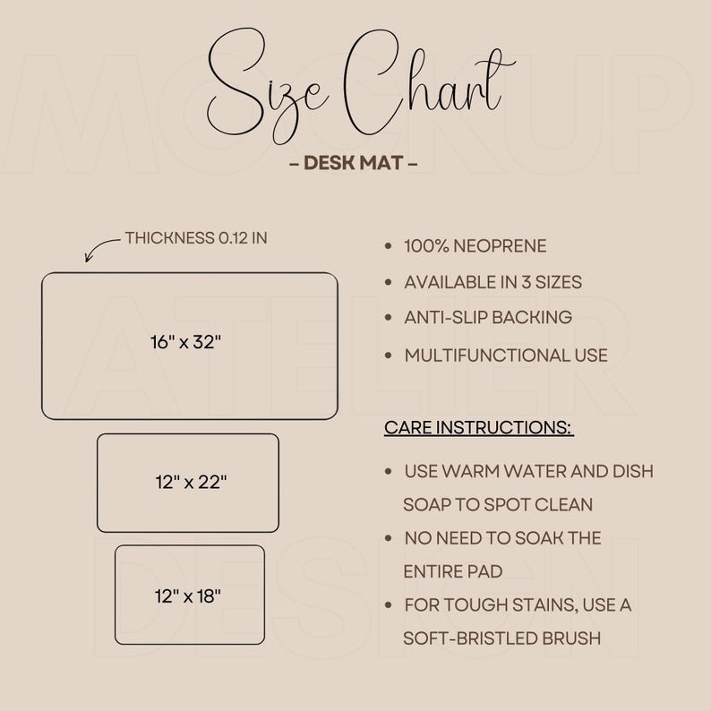 Desk Mat Size Chart Mockup, 5 Styles, Guide Mousepad Mockup Size Chart ...