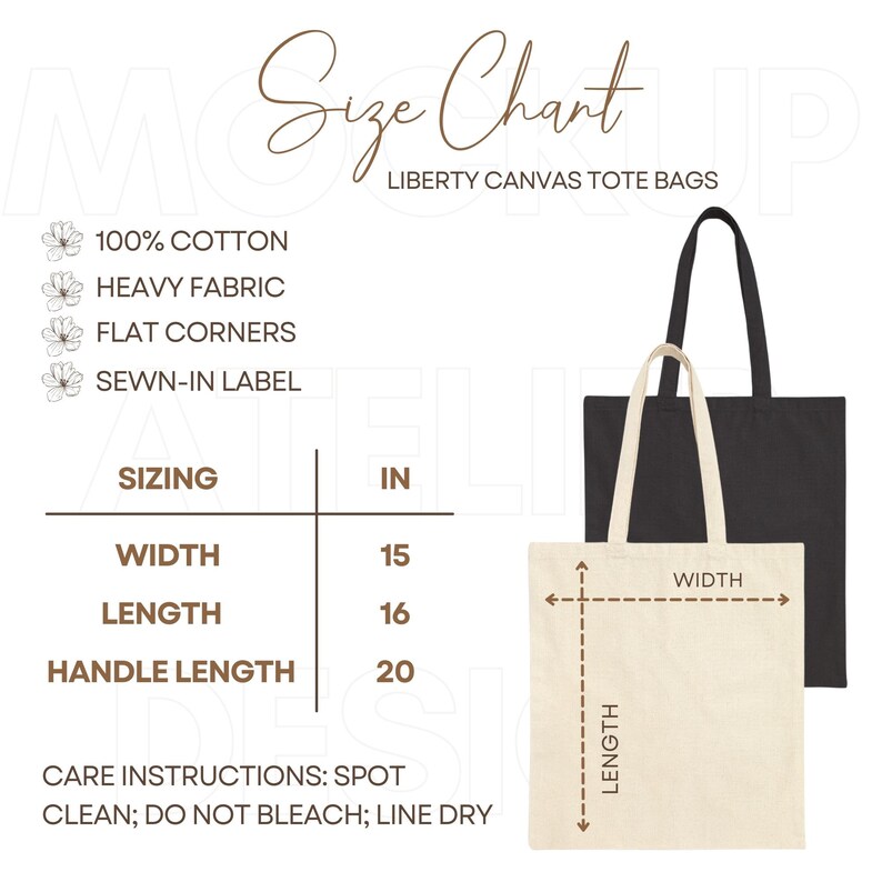 Tote Bag Size Chart, Tote Bag Mockup, OAD113 Mockup, Liberty Bag Mockup ...