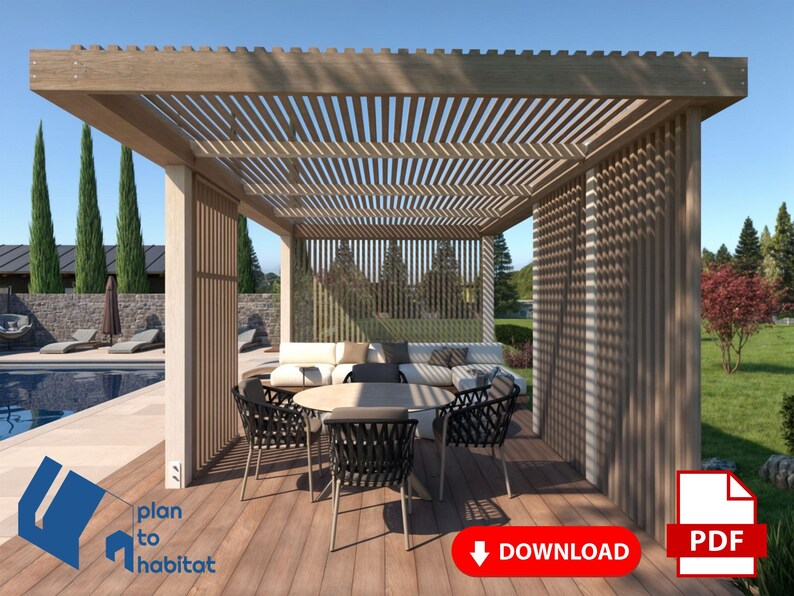 Pergola Plans 12x20 Backyard – DIY Wood Pergola Garden Blueprint PDF ...