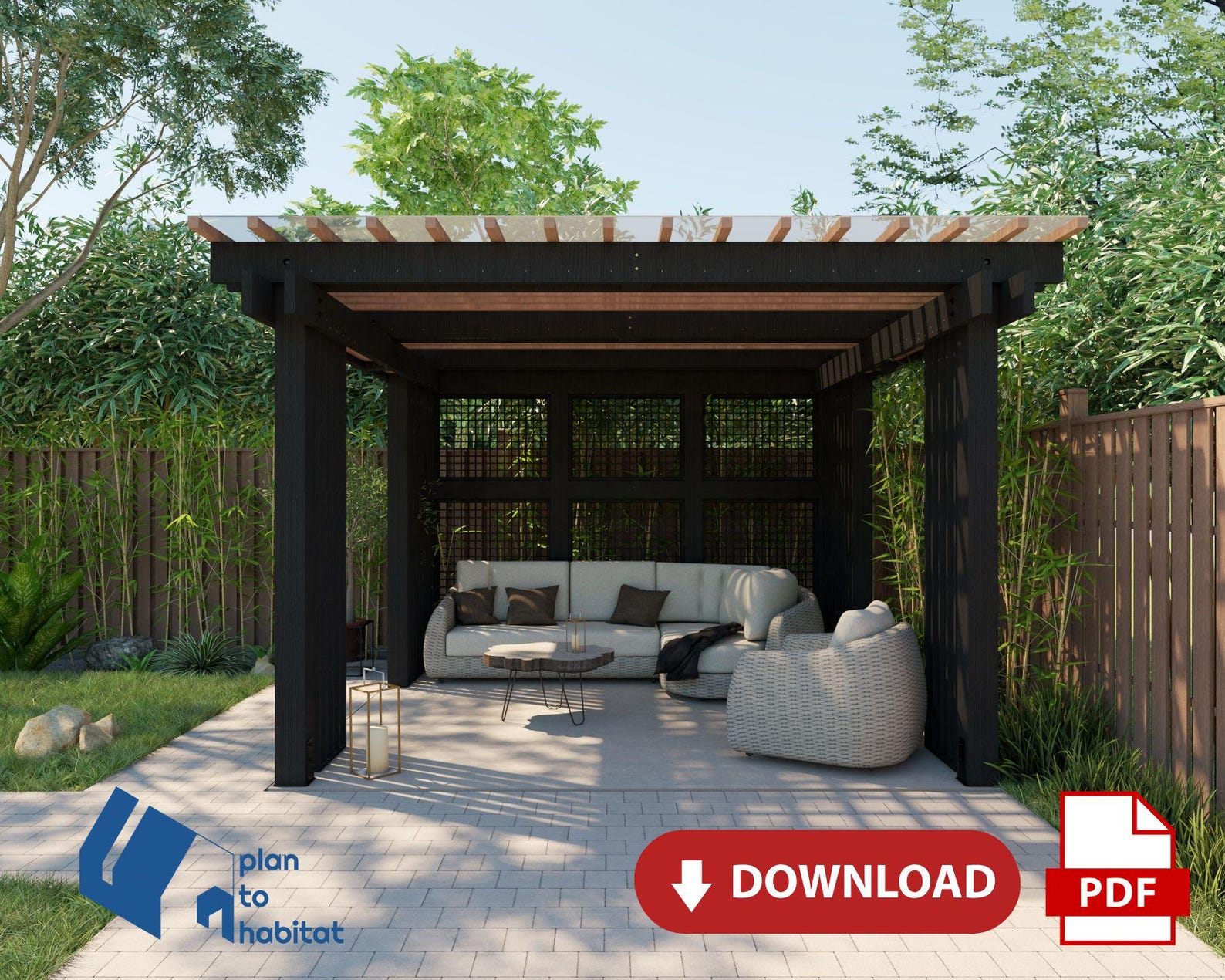 Pergola Plans 12x12 Backyard – DIY Wood Pergola Garden Blueprint PDF ...