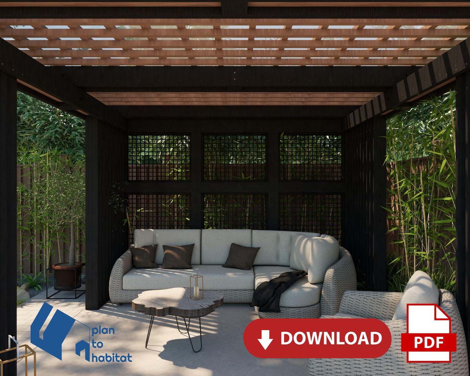 Pergola Plans 12x12 Backyard – DIY Wood Pergola Garden Blueprint PDF ...