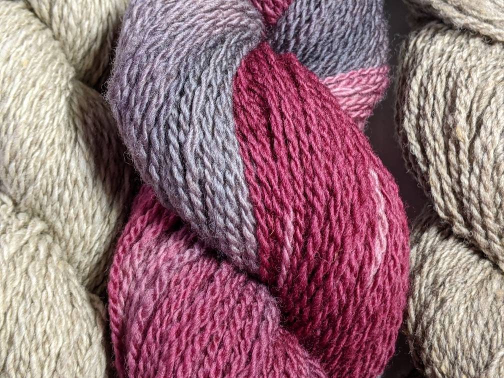 Hand Dyed Raspberry and silver colored yarn Wool yarn from | Etsy