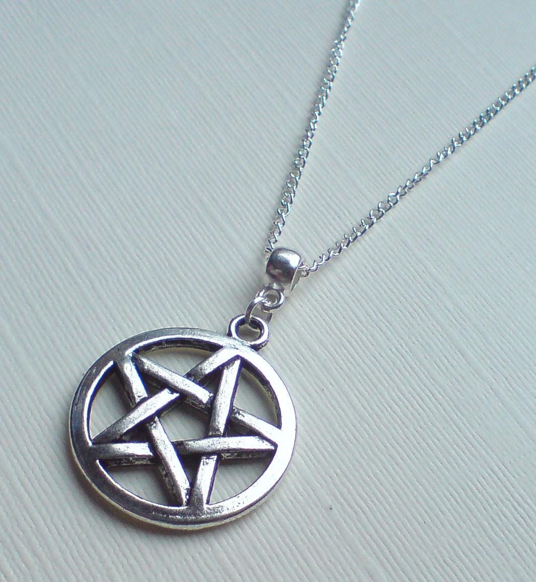 Large Pentacle Necklace, Silver Plate Pentagram Necklace, New Age ...