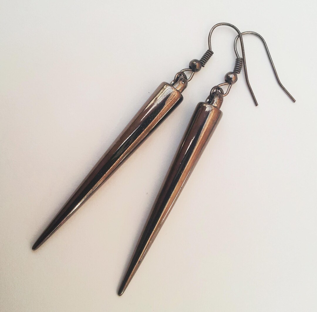 Gunmetal Long Spikes, Gothic Spike Earrings, Long Earrings, Punk ...