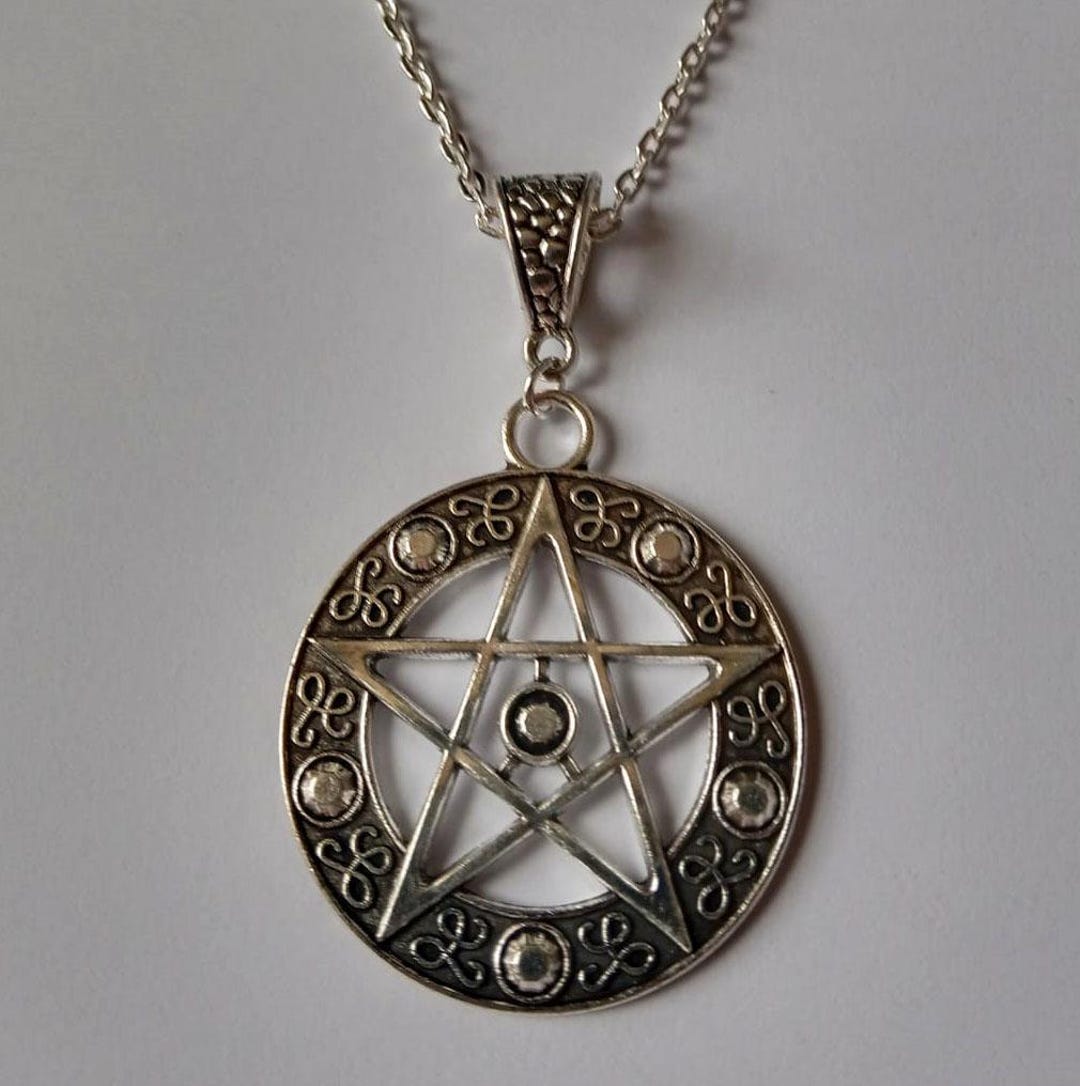Large Pentacle Necklace, Big Pentagram Silver Plate Necklace, Wicca ...