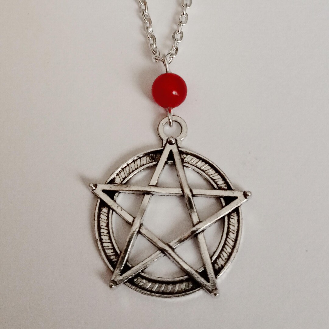 Silver Plate Red Coral Large Pentagram Pentacle Necklace Wicca Pagan ...