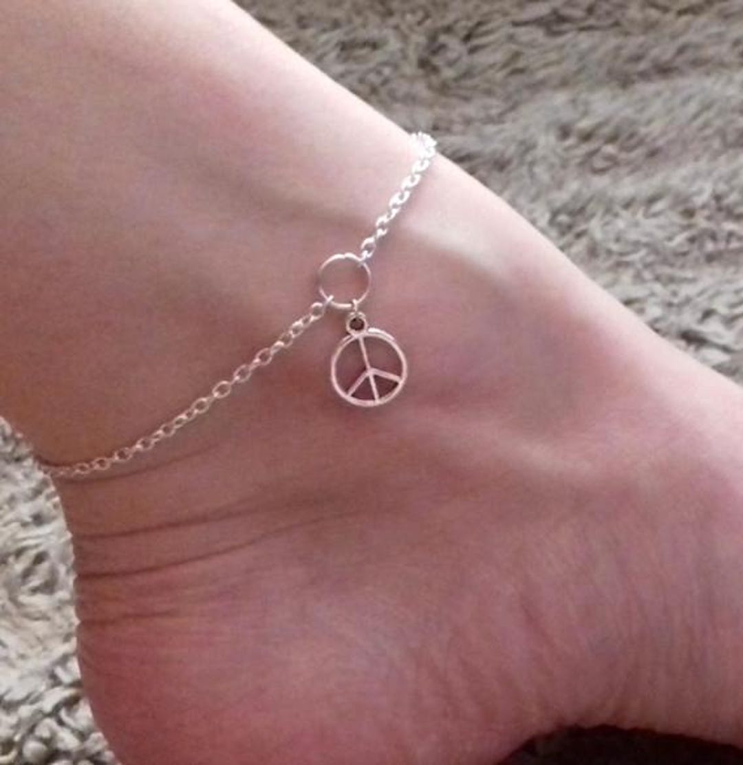 Silver Plate Peace Sign Anklet Ankle Bracelet - Etsy