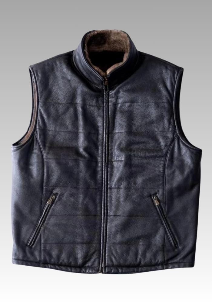 Men’s Black Shearling Vest, Real Leather Zip-up Sheepskin Fur Vest ...