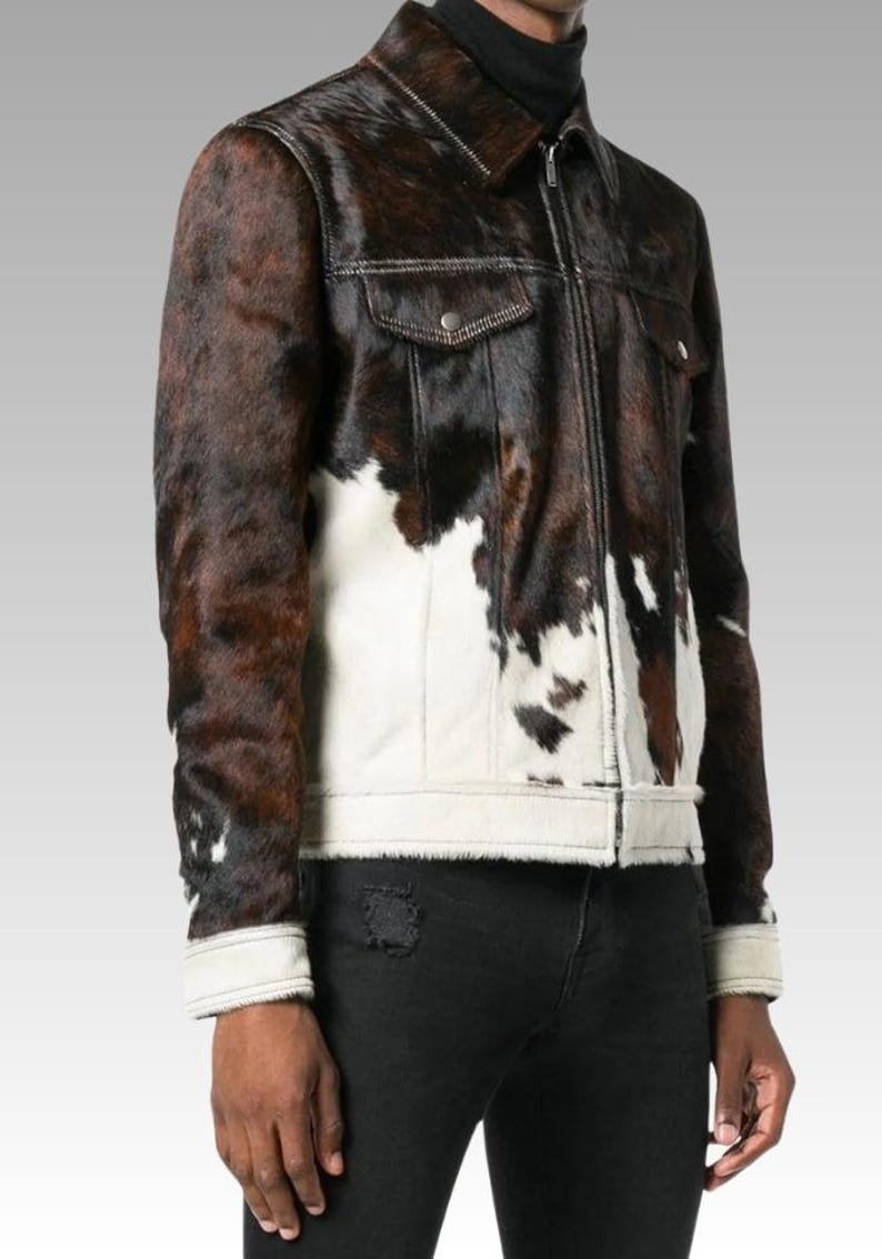 Men’s Cow Hide Leather Jacket, Real Cowhide Winter Coat, Warm Classic ...