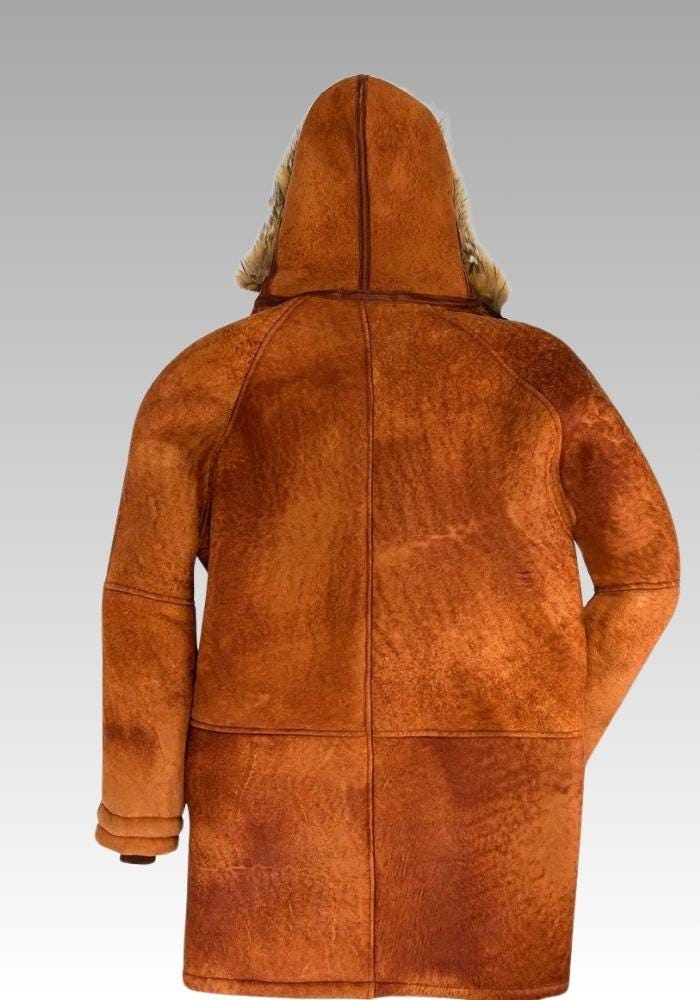 Long Sheepskin Parka Jacket, Luxuries Shearling Coat for Men, Handmade ...