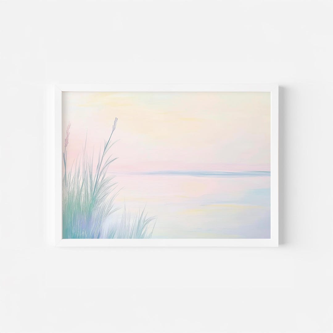 Pastel Reeds in Lakeside | Blue Forest Print | Spring Reeds Landscape ...