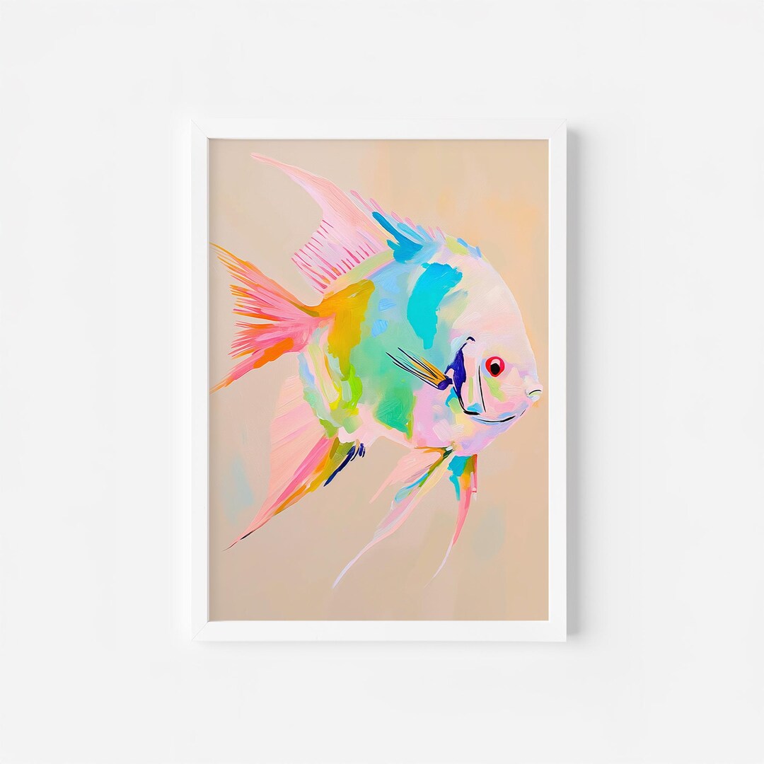 Colorful Angel Fish Painting | Pastel Summer Fishing Poster | Coastal ...