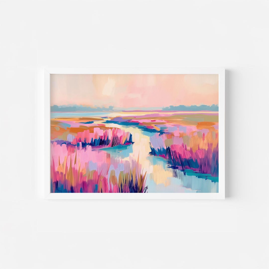 Pink Marsh Sunset Painting| Coastal Wetlands Landscape | Carolina ...