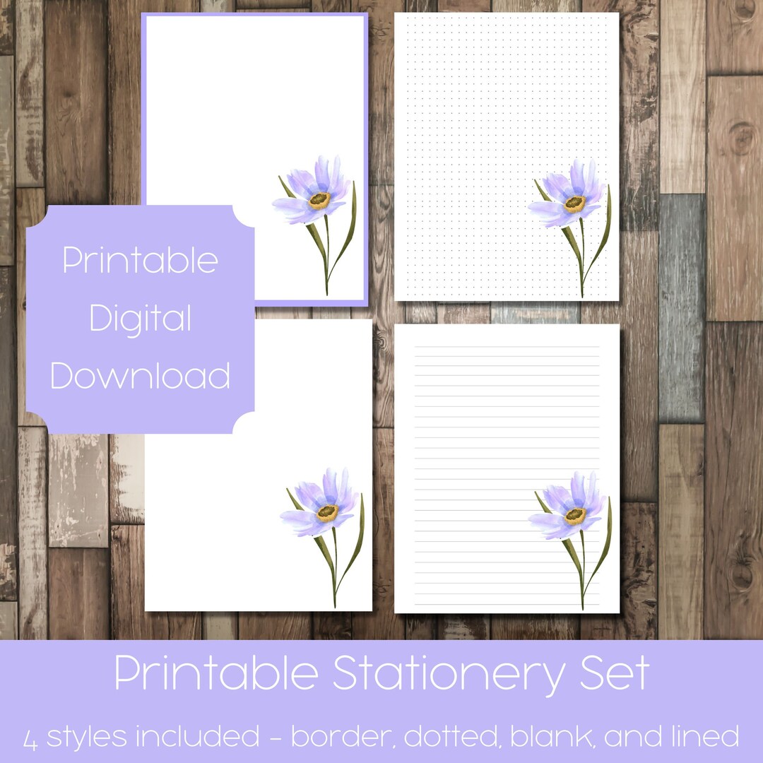 Watercolor Daisy Printable Stationery Set 4 Styles, 2 Sizes A4 & US ...