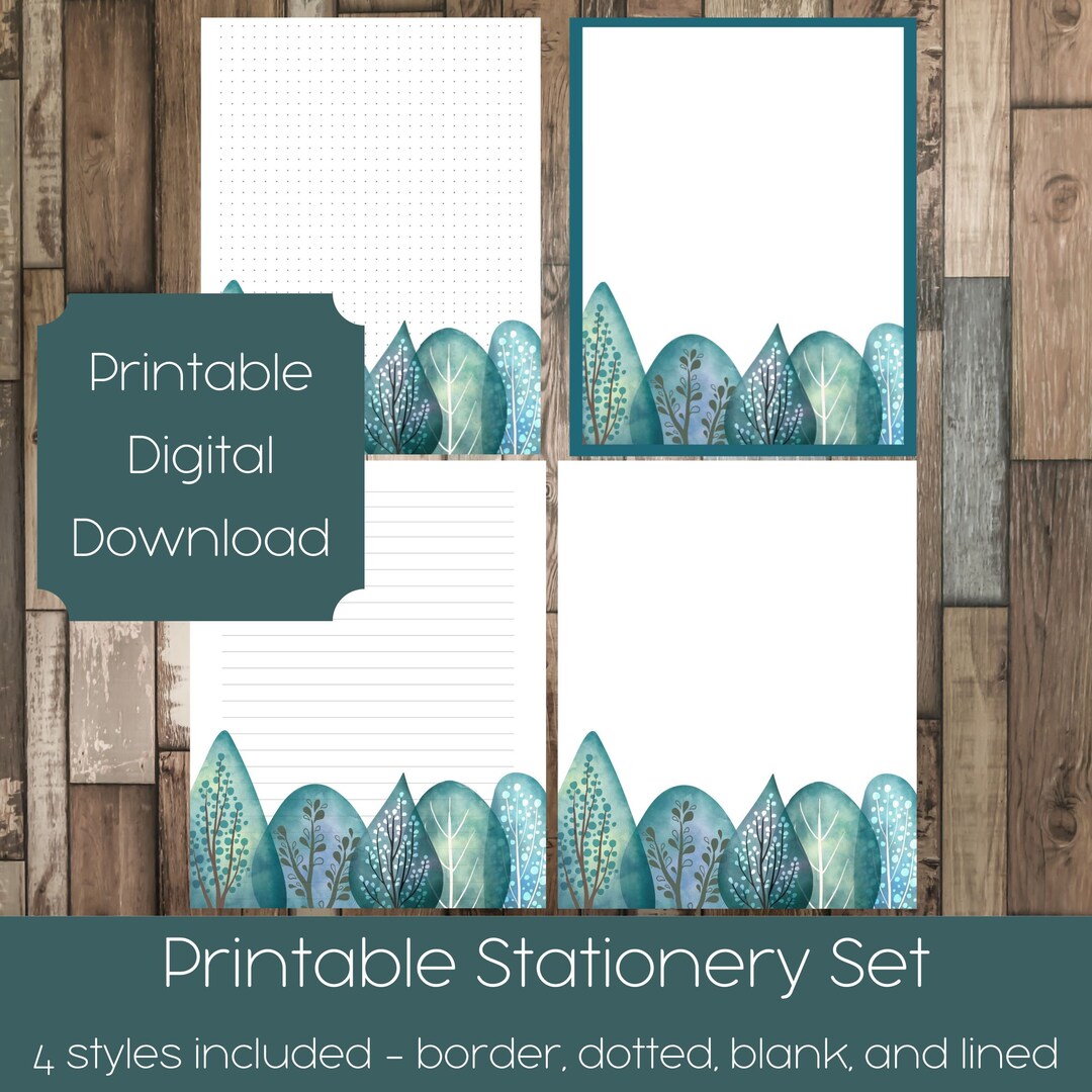 Whimsical Watercolor Trees Printable Stationery Set 4 Styles, 2 Sizes ...