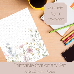 Printable Stationery Set, Wildflowers Watercolor Flowers 4 Styles, 2 ...
