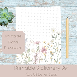 Printable Stationery Set, Wildflowers Watercolor Flowers 4 Styles, 2 ...