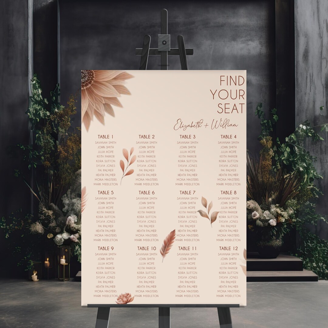 Boho Wedding Seating Chart Template | Bohemian Style Design | Trending ...