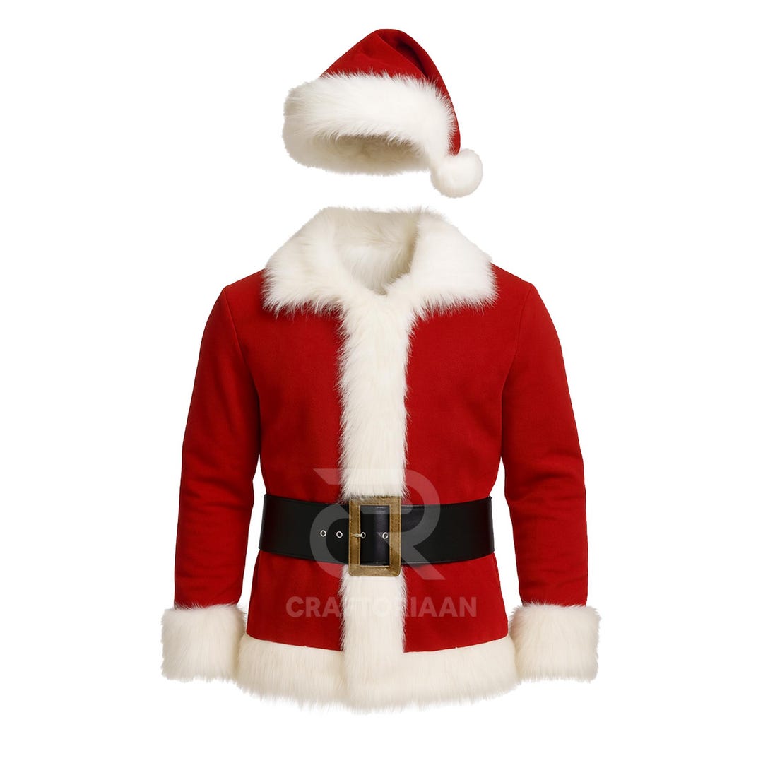 Grinch Santa Claus Costume Red Wool Jacket & Hat Grinch Christmas ...