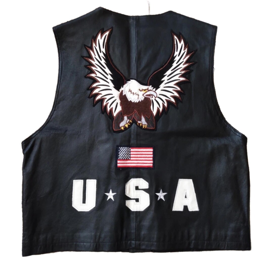 Handmade American Flag Leather Vest American Eagle Vest Handmade Black ...