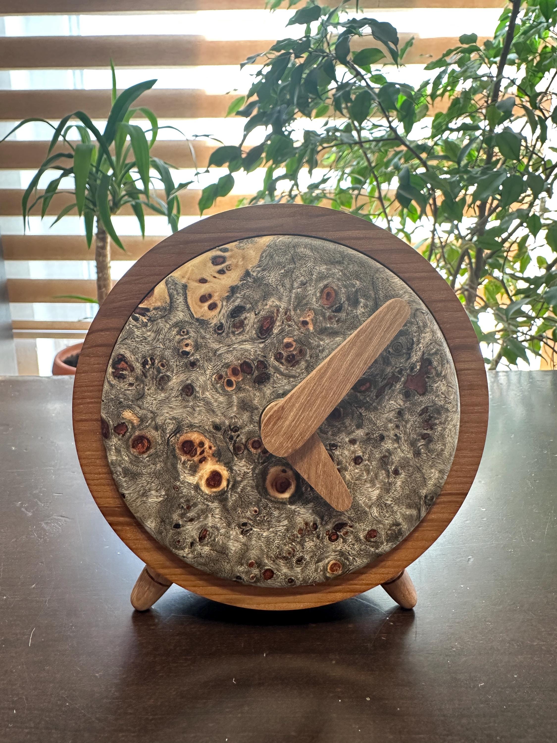 Wooden Table Clock, Desk Clock, Natural Wood Handmade, Wooden Desktop ...