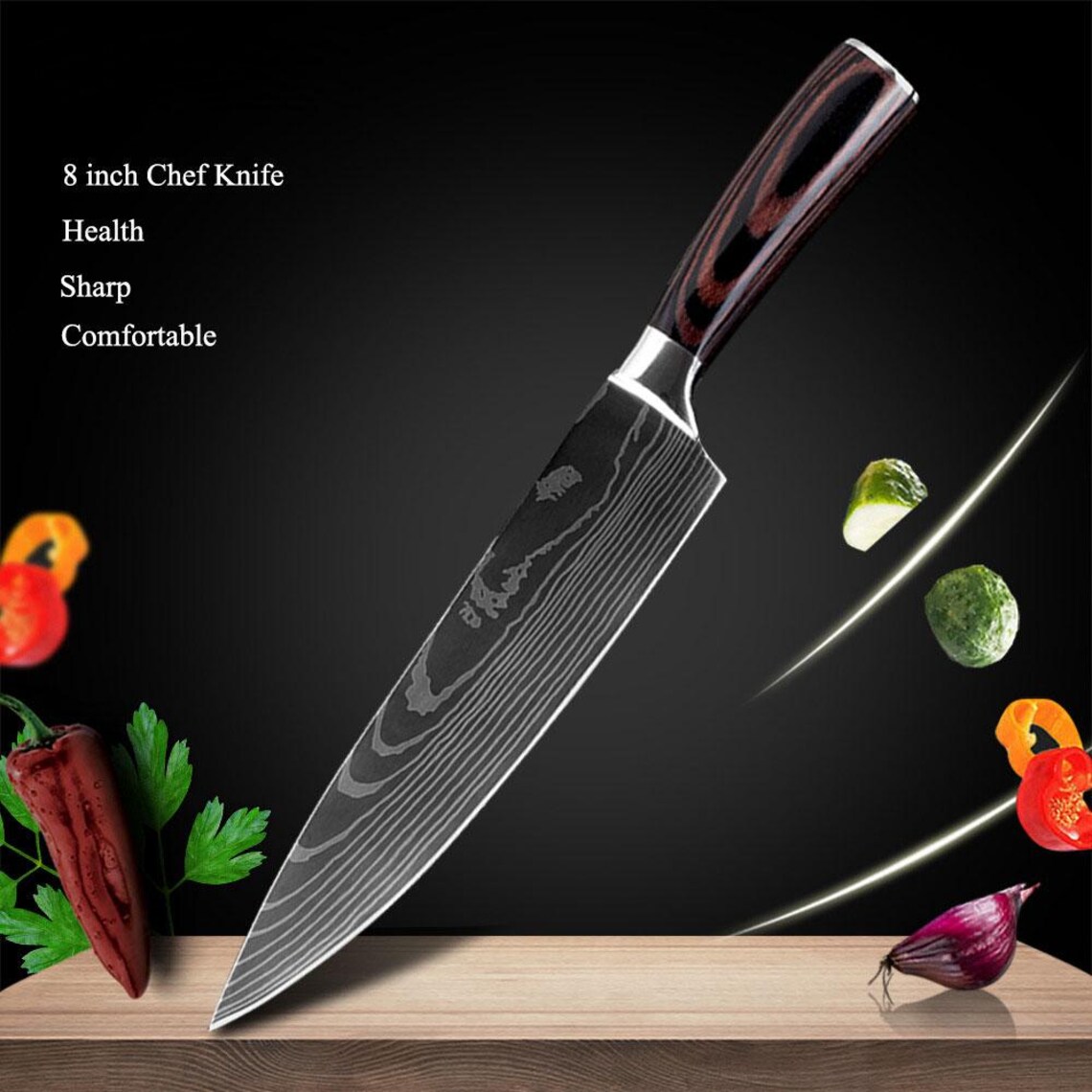 5-piece Professional Damascus Steel Kitchen Knife Set With Ergonomic ...