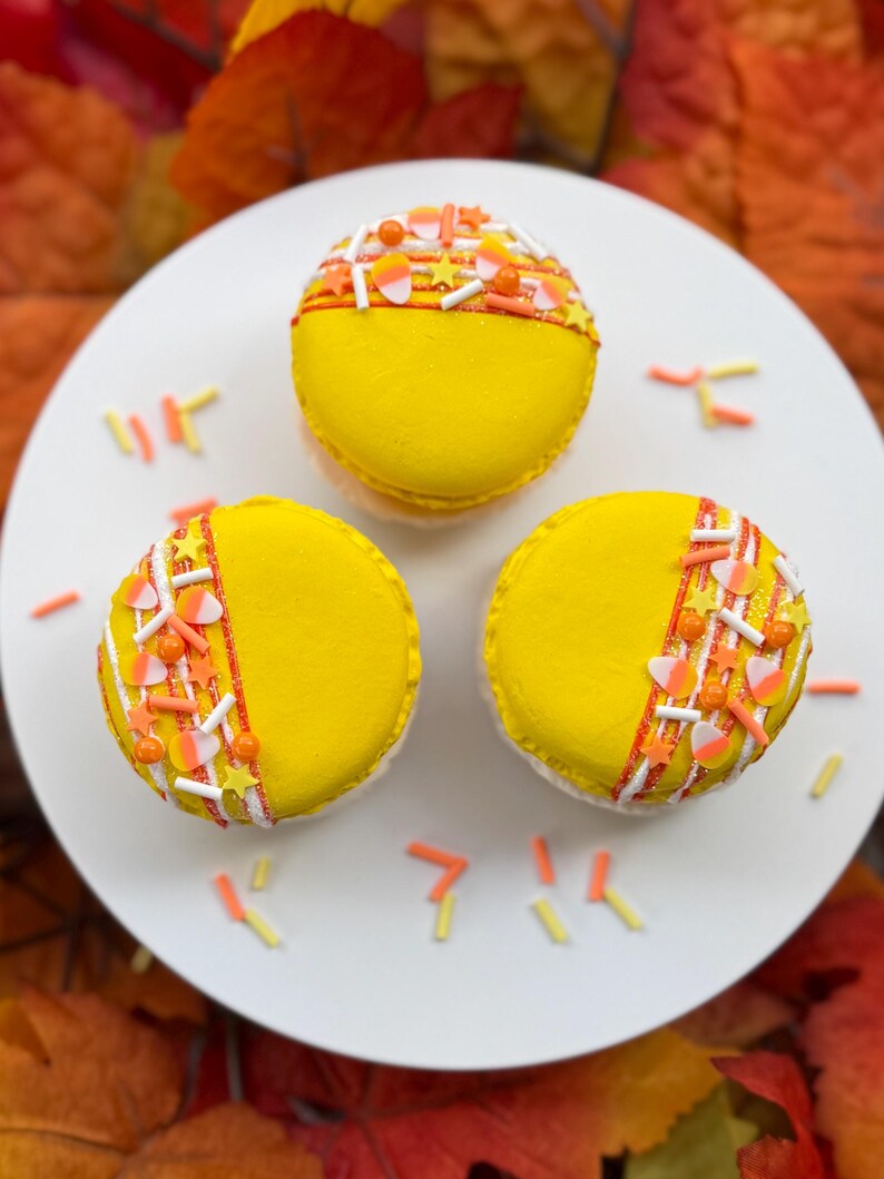 Candy Corn Faux Macarons: Halloween Tiered Tray Decor, Set of 3 - Etsy