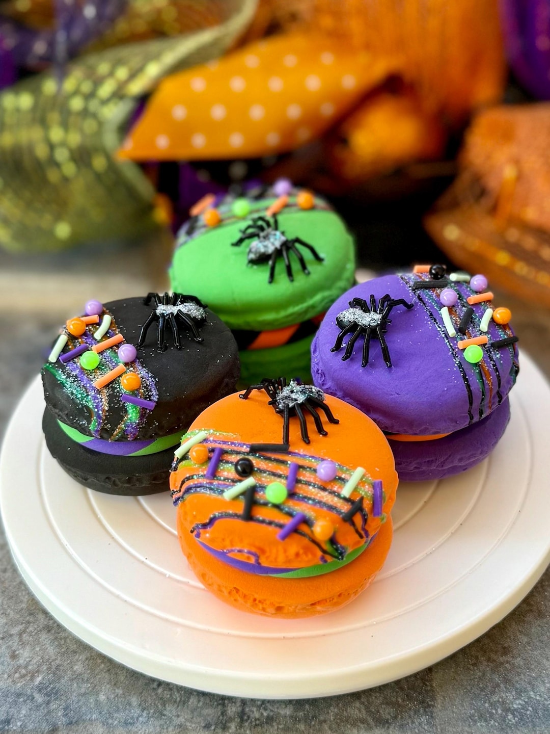 Halloween Faux Macarons: Spider Cookies, Tiered Tray Decor (set of 4 - Etsy