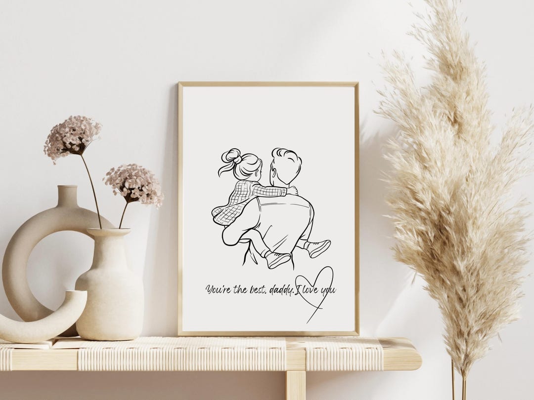 Father’s Day Line Art, Dad and Daughter Drawing, Parent Child Poster ...