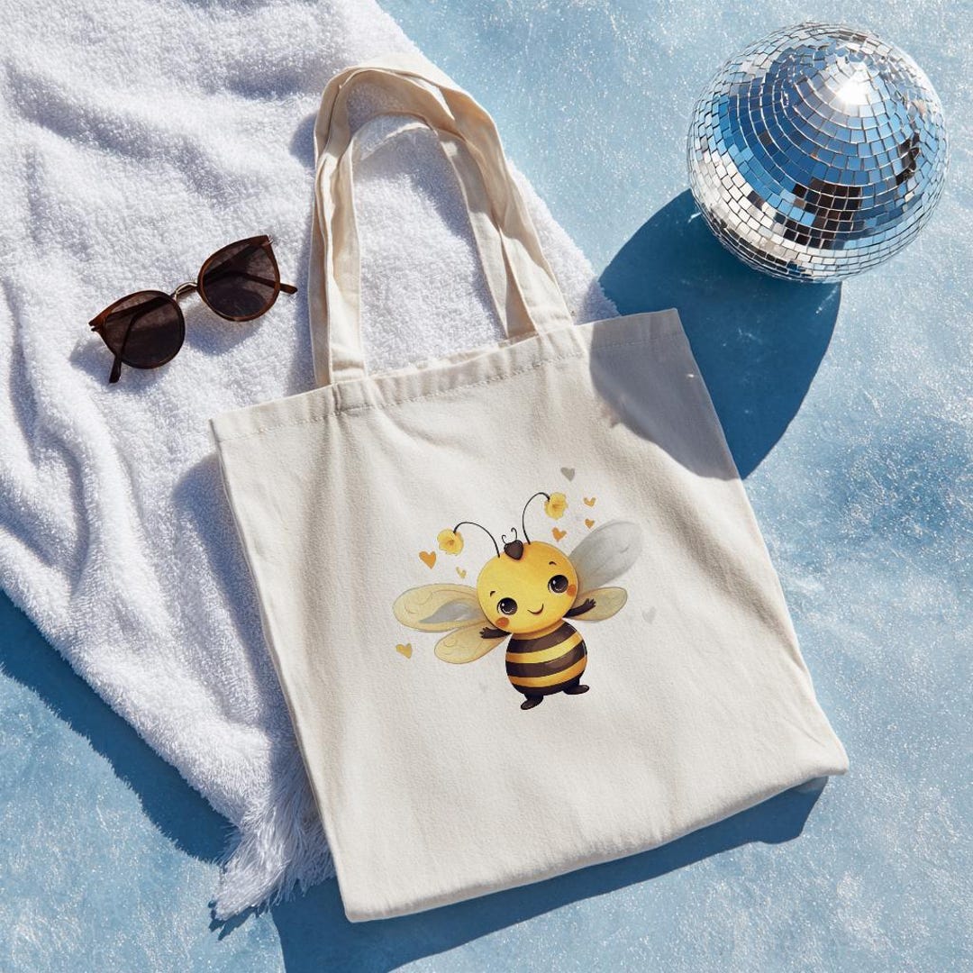 Cute Bee Tote Bag, Happy Bee Canvas Shopper, Kawaii Bee Reusable Bag ...