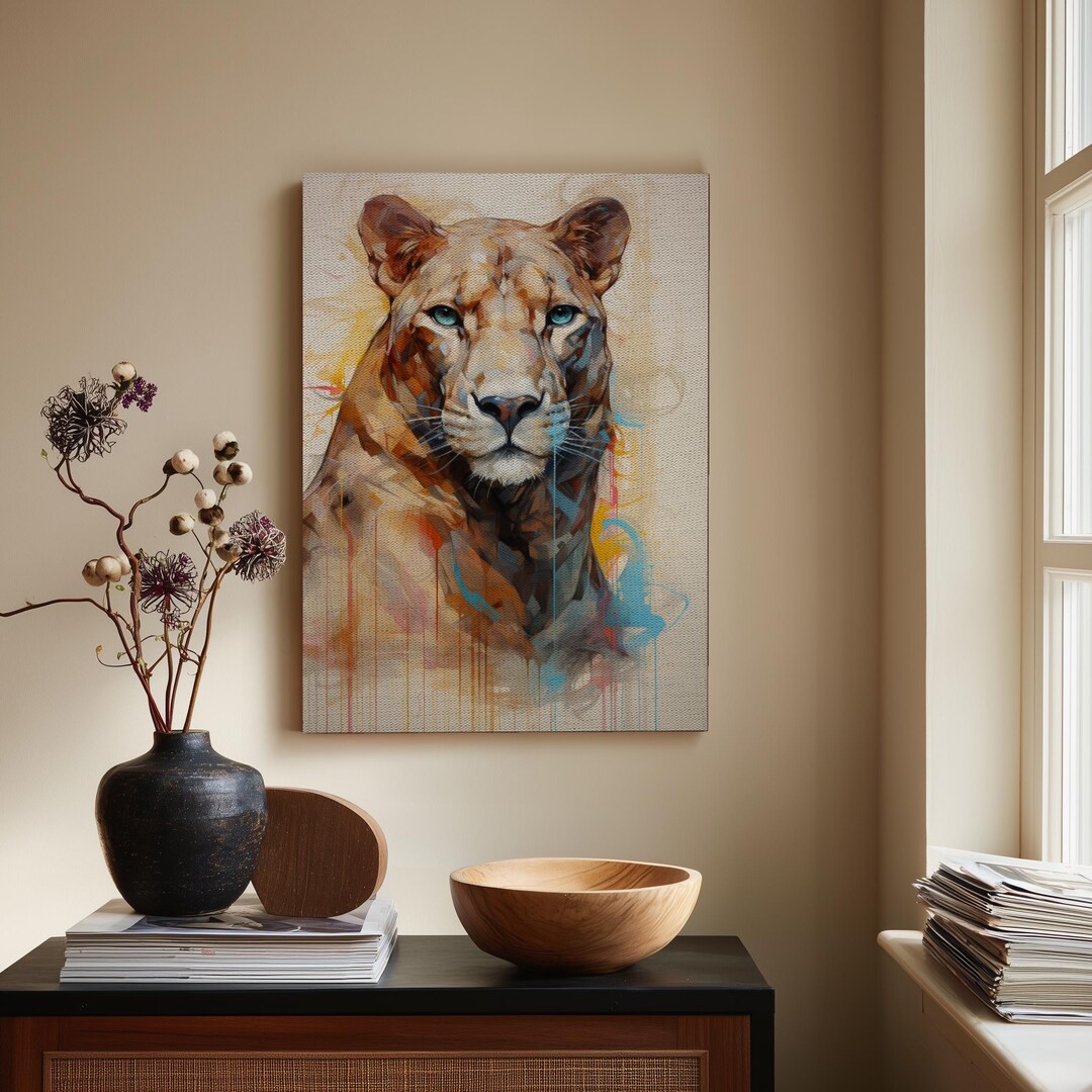 Majestic Puma Abstract Canvas Print, Vibrant Cougar Wall Art, Modern ...