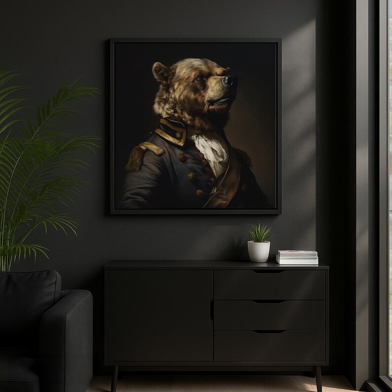 Noble Bear Portrait in Military Uniform, Classical Anthropomorphic ...