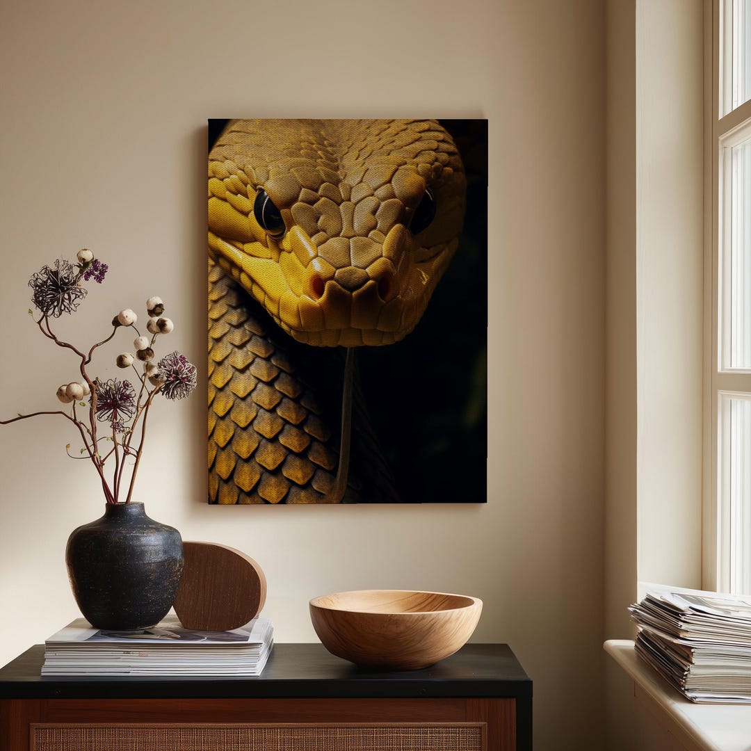 Golden Serpent Canvas Snake Wall Art Hyperrealistic Reptile Print ...