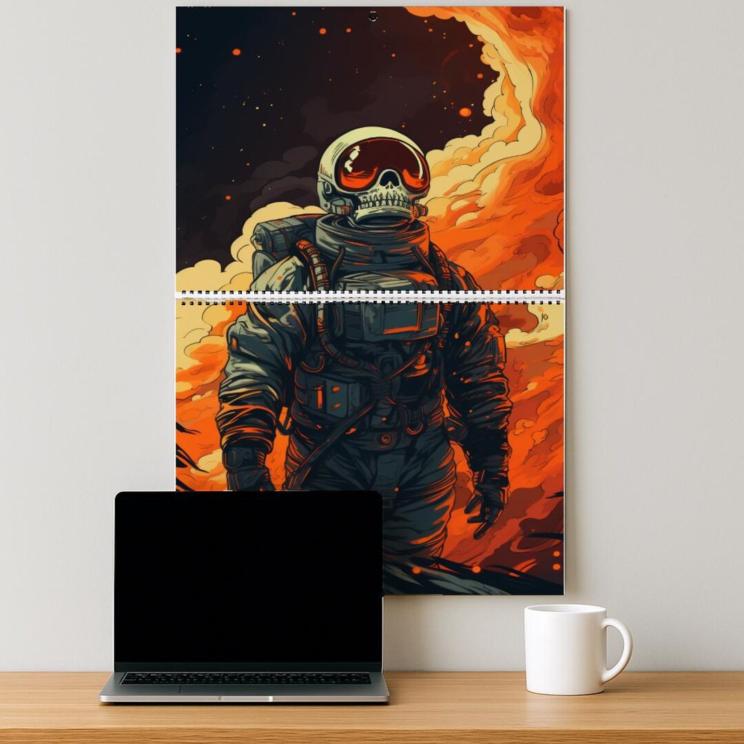 Skull Astronaut Sci-fi Horror Wall Calendar, Cosmic Fire Apocalyptic ...